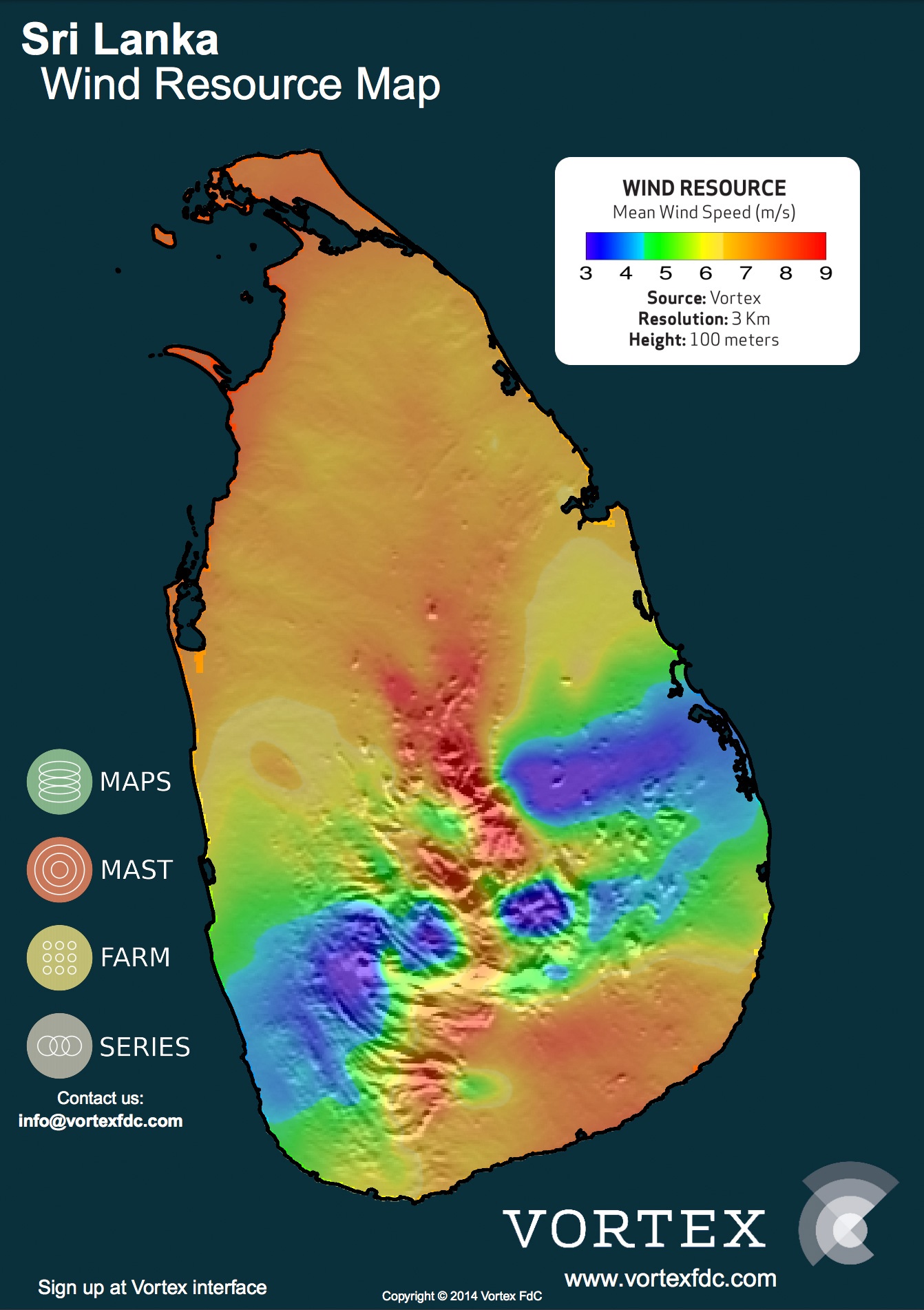 Sri Lanka Wind Map